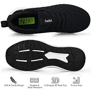 Feethit Mens Running Shoes Slip on Walking Tennis Shoes Lightweihgt Breathable Non Slip Fashion Sneakers for Work Gym Travel Black White 12