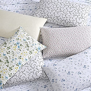 Laura Ashley Home - King Sheets, Soft Sateen Cotton Bedding Set - Sleek, Smooth, & Breathable Home Decor, Meadow Floral Blue