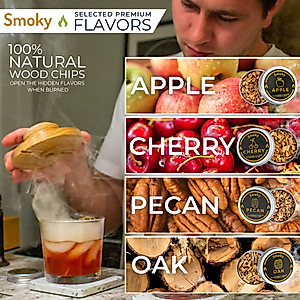 Whiskey Smoker Kit 𝗣𝗥𝗘𝗠𝗜𝗨𝗠 Smoky by NOBLESIP - Complete Bar Set to Smoke your Old Fashioneds and all your Favorite Cocktails. Great gift for Whisky, Bourbon, and Scotch lovers. 100% Natural Oak