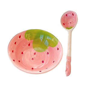 UPKOCH 1 Set Dessert Bowl and Spoon Strawberry Shaped Serving Bowls Ceramic Salad Bowls Kitchen Mixing Bowls Fruits Dish for Cereal Pasta Snack Appetizer Kids Food Container