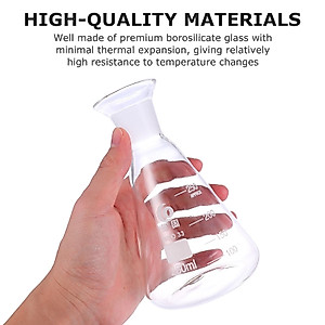 ULTECHNOVO Erlenmeyer Flask, Glass, 250 ml Narrow Mouth Conical Flasks with Ground Glass Stoppers, Graduated Borosilicate Glass Flask for School Lab Experiment