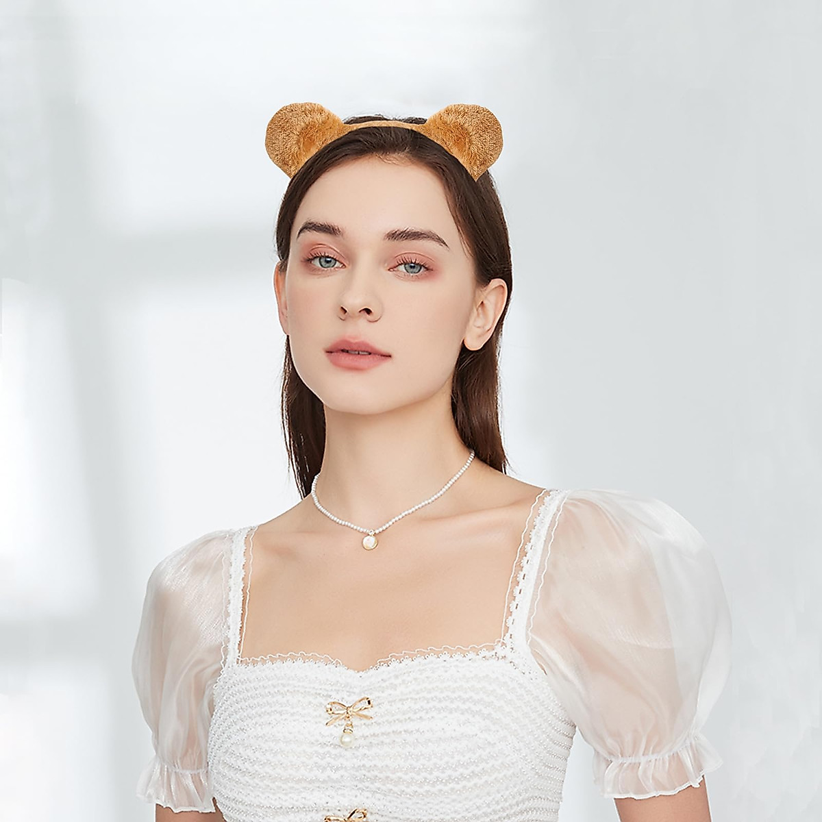 2 Pcs Bear Ears Headband Brown Bear Hair Hoops Animal Headpiece Hairband Hair Bands Women Halloween Parade Cosplay Christmas Festival Carnival Masquerade Dress Up Wedding Birthday Party Accessories