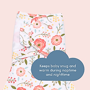 SleepingBaby Zippy Swaddle - Baby Swaddle Blanket with Convenient Bottom Zipper - Pink Poppy - Small/Medium