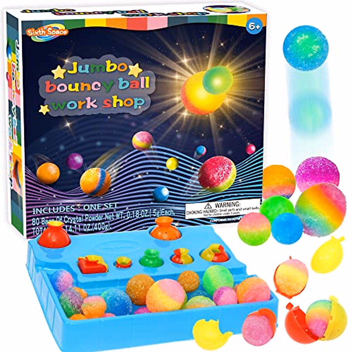 DIY Magic Light-up Jumbo Crystal Balls - Make Your Own Bouncy Ball Kit for Kids - STEM Science Craft Kits - Include 80 Bags of Crystal - Perfect Birthday Party Favors Gift for Boys & Girls Ages 6+