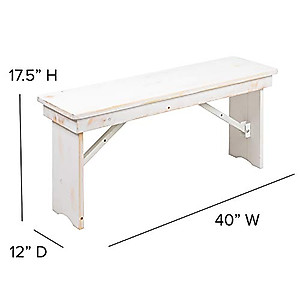 Flash Furniture HERCULES Series 9' x 40" Antique Rustic White Folding Farm Table and Four Bench Set