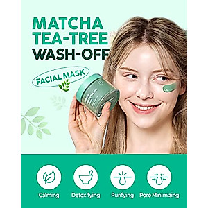 Glam Up - Calming Matcha Tea tree Clay Mask - Vegan Face Mask, Deep Cleansing, Calming Clay Mask for acne, Gentle Exfoliating Pore Purifying Skincare Face Mask, Acne Treatment, Blackhead remover - (125ml/4.23 Oz)