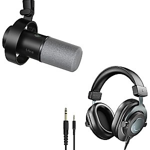 FIFINE XLR/USB Microphone with 3.5mm/6.35mm Headphones, Studio Recording Bundle for Podcast, Broadcast, Vocal, Dynamic Mic with Headphone Jack, Closed-Back Headphones for Monitoring (K688+H8)