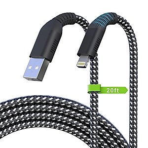 Long iPhone Charger Cord,20FT/6M Lightning Cable [Apple MFi Certified] Nylon Braided 2.4A Fast Charging Syncing Cable, USB A Charging Cable for iPhone14 13 12 11 Pro Max Mini XR XS X 8 7 6 Plus SE Pad