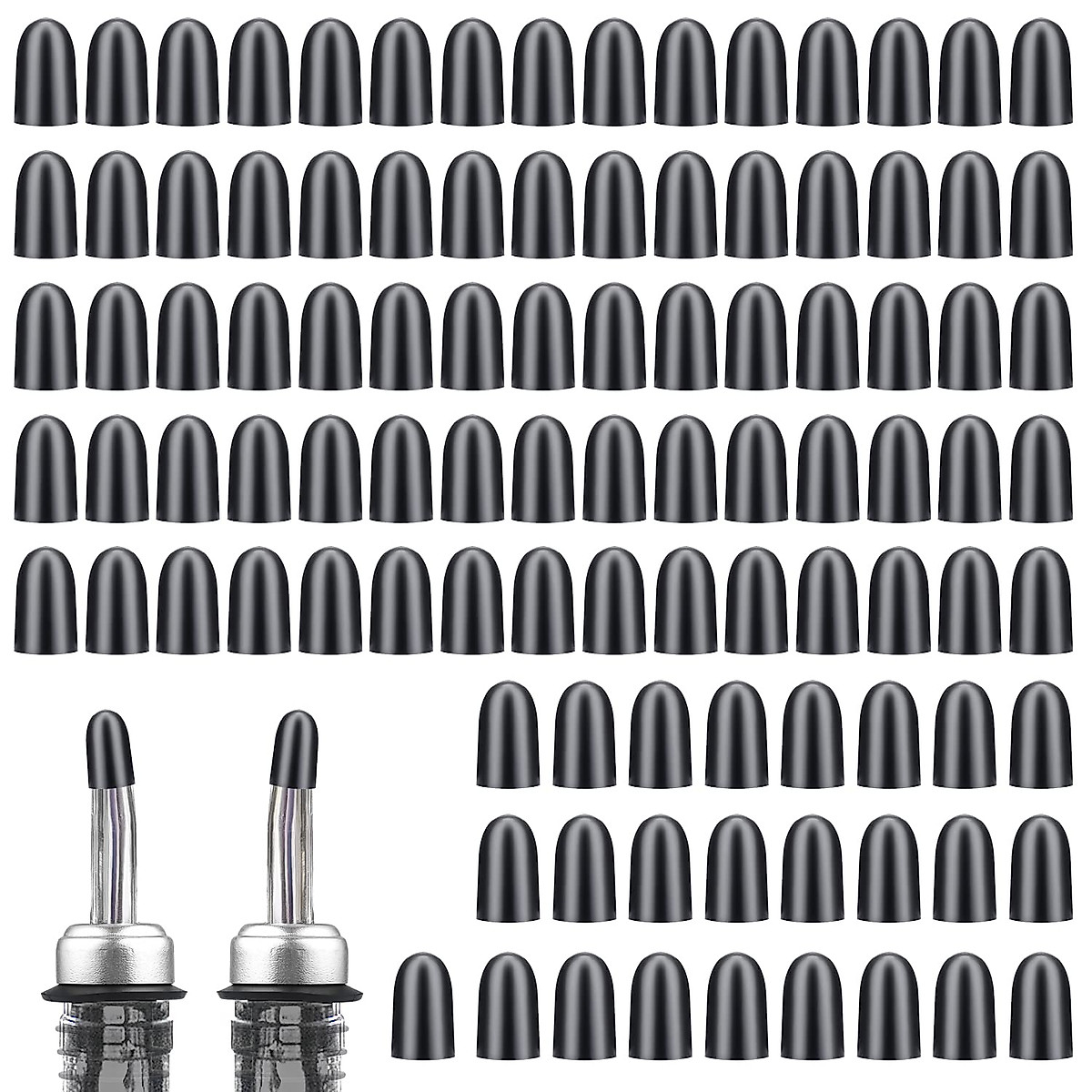 100pcs Pourers Dust Covers, Wine Liquor Bottle Pourers Caps, Oil Dispenser Spout & Liquor Spout Covers Rubber Pourer Caps for Bars Wine Clubs Cafes (Black)