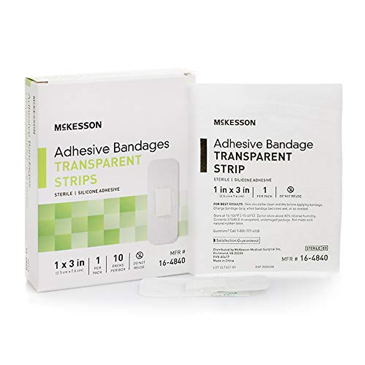 McKesson Adhesive Bandage Transparent Strip, Sterile, Silicone Adhesive, 1 in x 3 in, 10 Count, 1 Pack