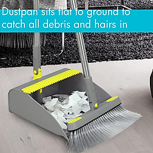 PHYEX 2-Pack Broom and Dustpan Combo Set, 48" Long Adjustable Handle Stand Up Dustpan with Self-Cleaning Teeth, Ideal for Home, Office, Kitchen, Indoor & Outdoor Use, Grey