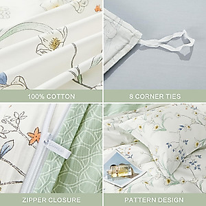 SAPHREAS Floral Duvet Cover Set Queen Size 3pcs White Fresh Magnolia Flower Botanical Bedding Comforter Cover Set 100% Cotton 1 Quilt Cover 90"x90" 2 Pillow Shams(No Comforter)