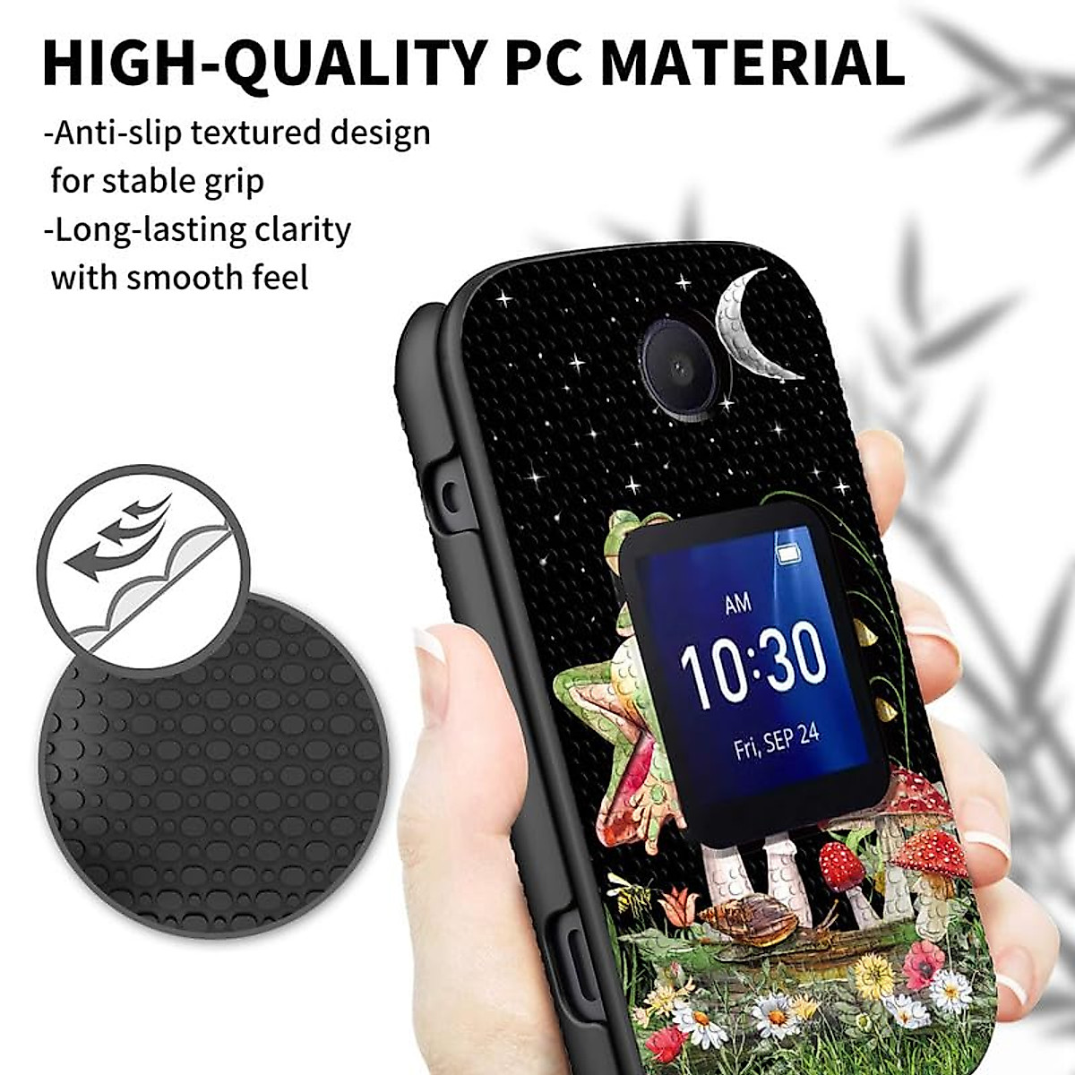 Case for Alcatel Go Flip 4 / TCL Flip Pro / TCL Flip Phone Case with Tempered Glass Screen Protector, Anti-Slip Kickstand Shockproof PC Stylish Cover for TCL Flip Pro, Mushroom and Frog Moon Stars