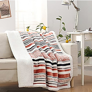 SOCHOW Sherpa Fleece Throw Blanket, Fuzzy Warm Super Soft Reversible Stripe Geometric Pattern Plush Blanket for Bed, Sofa and Couch, 60 x 80 inches, Coral Pink