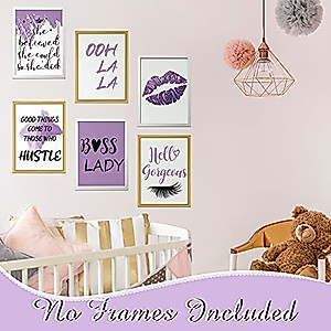 Clabby 6 Pieces Boss Lady Inspirational Wall Art, Motivational Saying Wall Poster, Typography Lady Art Print Wall Decor, Unframed Motivational Print for Women Bathroom Lash Room (Purple)