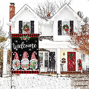 Pinata Winter Garden Flag 12x18 Double Sided, Christmas Flag for Outdoor, Gnomes Welcome Yard Flags for Outside, Buffalo Plaid Christmas Flag, Holiday Banner Outdoor Decoration