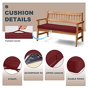 BayHomes Bench Cushions for Outdoor Indoor Furniture, Custom Waterproof Outdoor Patio Bench Cushion,Bay Window Seat Cushion with Handles and Ties