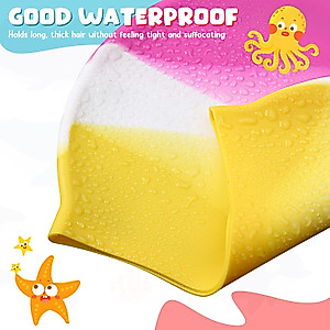 Swim Cap, 2 Pack Durable Silicone Swimming Caps for Kids Girls Boys Youths (Age 4-25), Waterproof Kids Swim Caps, Comfortable Fit for Long Hair and Short Hair Adults Youth Universal Swimming Caps