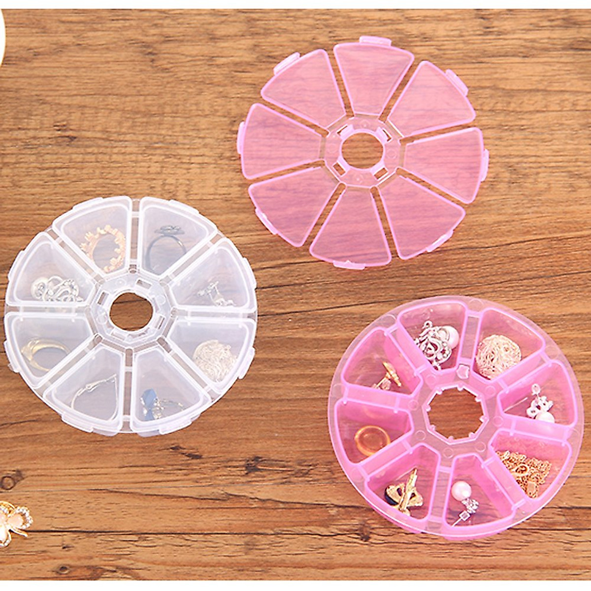 LEFV™ Storage Box Round 8 Compartments Beads Pearls Jewelry Accessories Organizer Pill Case Classified Container, Pack of 2, Random Color