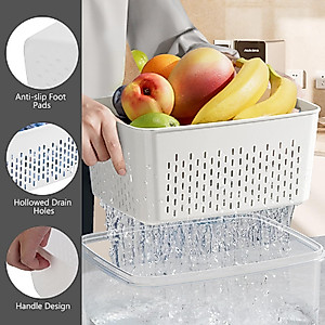 EsOfficce 4 PCS Vegetable Fruit Storage Containers for Fridge, Takeout Food Storage Containers with Removable Colander, Dishwasher Safe Produce Saver Container, Keep Fruit Vegetable Fresh Longer