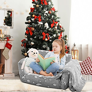 VEVOR Fold-Out Kids Sofa, Glow-in-The-Dark Kids Couch Chair, 2-in-1 Children Convertible Sofa to Lounger, Extra Soft Flip-Out Toddler Couch for Siting and Sleeping, for Bedroom and Playroom