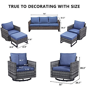 HUMMUH 5 Piece Patio Furniture Set Outdoor Sectional Sofa,PE Wicker Patio Swivel Rocker Chairs with Ottomans for Porch,Garden,Backyard