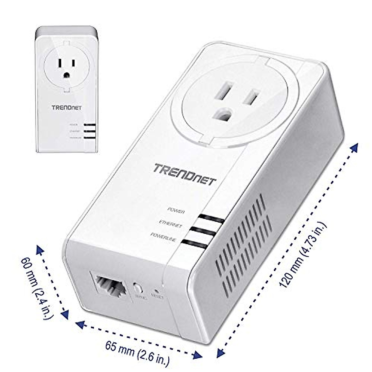 TRENDnet Powerline 1300 AV2 Adapter with Built-in Outlet Adapter Kit, Includes 2 x TPL-423E Adapters, IEEE 1905.1 & IEEE 1901, Gigabit Port, Range Up to 300m (984 ft), White, TPL-423E2K