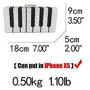 Boutique De FGG, Piano Keyboard Women Crystal Clutch Bag Evening Handbags, Wedding Party Rhinestone Purses