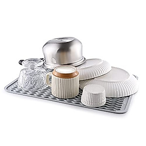 Silicon Dish Drying Mat, Heat Resistant Drying Mat for Kitchen Counter, Sink,Refrigerator or Drawer liner, Large Kitchen Drying Mat (12" x 16", GREY)