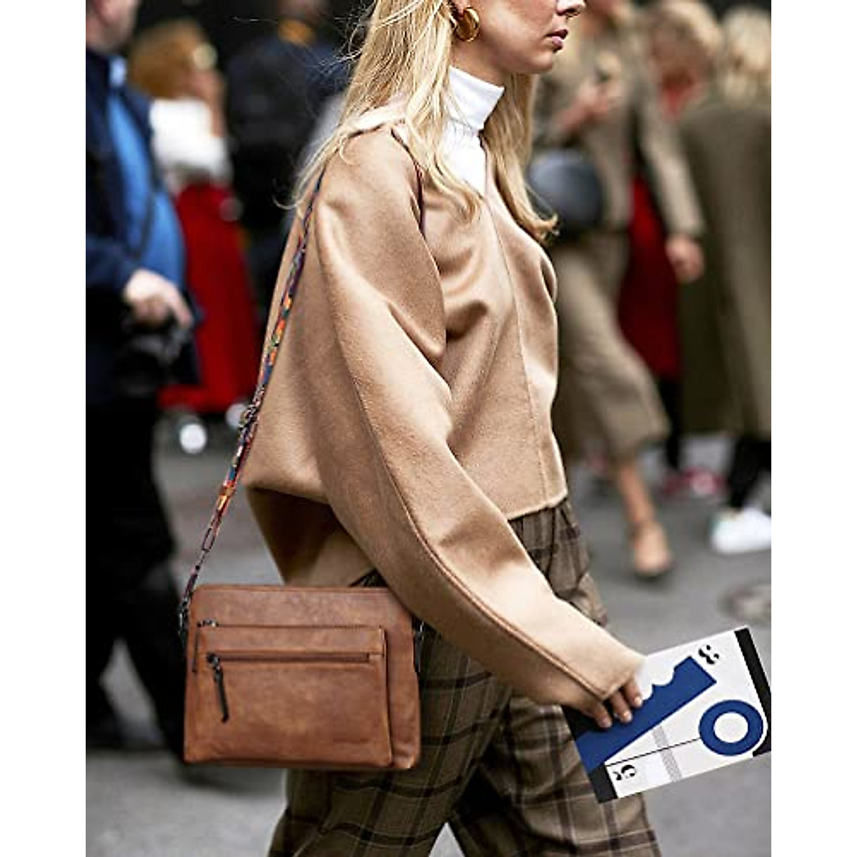 MASINTOR Crossbody Purses for Women Crossbody Bag, Triple Zip Pockets Adjustable Wide Strap, Soft Leather Medium Women's Crossbody Handbags