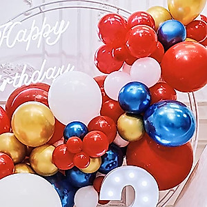 SANERYI 100pcs Red White and Metallic Blue Gold Balloons Garland Arch Kit Avengers Captain America Patriotic Balloons Birthday Party for Kids Decoration