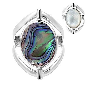 AeraVida Vintage Two in One Flip Abalone Shell and Mother of Pearl Oval .925 Sterling Silver Ring | Statement Fashion | Classic Jewelry Gift All Occasions |Size 8