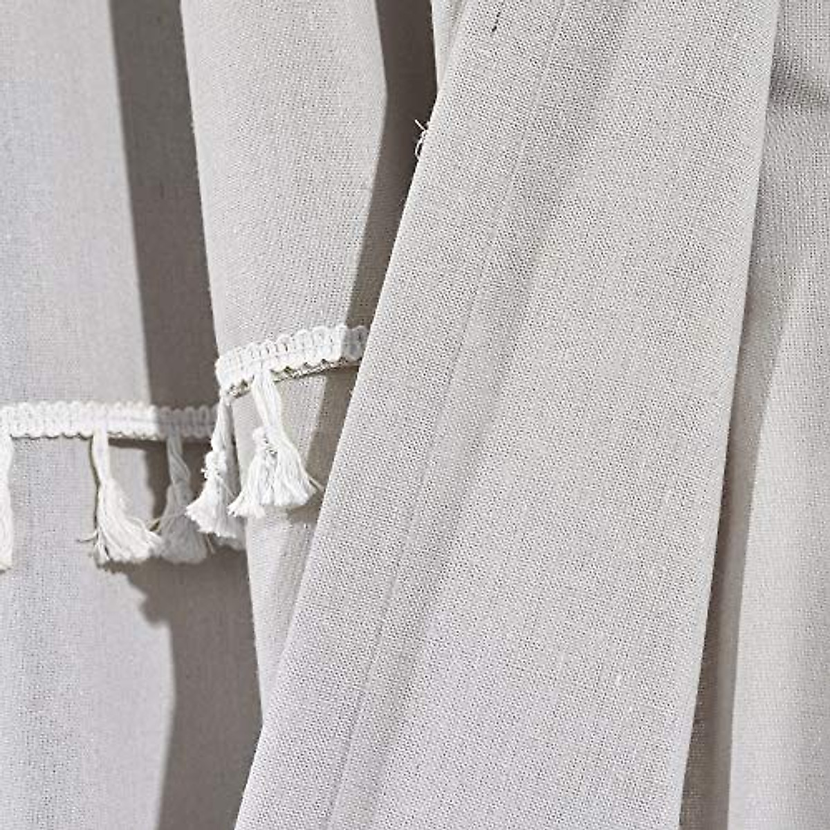 Lush Decor Ivy Tassel Faux Linen Window Curtain Panel Pair, 84 in x 40 in, Light Gray