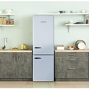 FORTÉ F12BFRES450RBL Retro Refrigerator with Freezer 24 inch 450 Series, 11.65 cu. ft. Capacity, Adjustable Glass Shelves, Crisper Drawer, LED Lighting, Egg Tray, Energy Star, Open Door Alarm, Blue