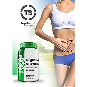 Top Secret Nutrition Digestive Enzymes with Prebiotics and Probiotics, and Bioperine for Better Digestion and Nutrient Absorption, Helps with Bloating and Gas (90 veggie caps)