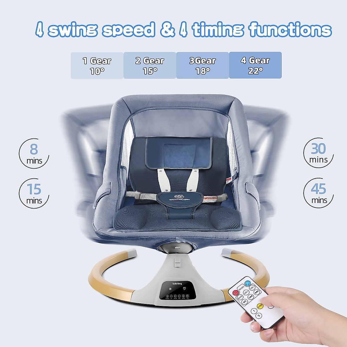 Baby Swings for Infants to Toddler,3 in 1 Electric Baby Swing Bluetooth Baby Rocker for Infants with Remote Control,Removable Dinner Plate,4 Gears Sway Time,Heavy Duty Base Infant Swing for 0-24 Month