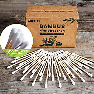 Bamboo Cotton Swabs 200pcs, Wooden Vegan Cotton Swab | Double Tipped Cotton Swabs, Recyclable & Biodegradable Cotton Swab Buds Ear Sticks for Makeup Ear Skin Jewelry Art Pet Cleaning