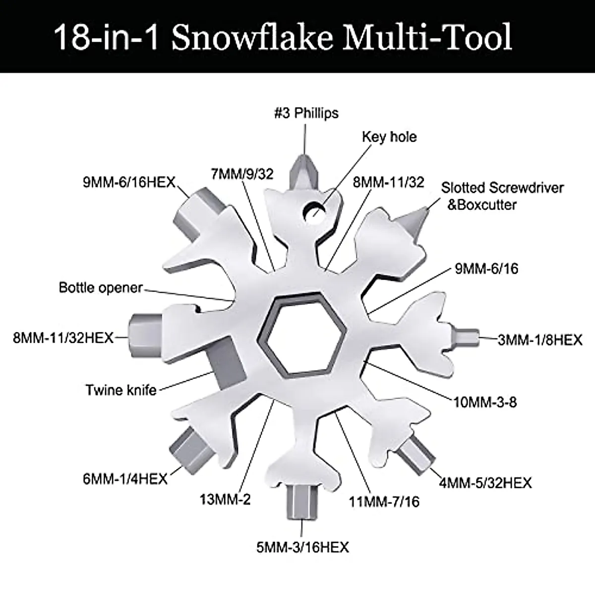Snowflake Multitool,3 Pack 18-in-1 Snowflake Stainless Steel Multi Tool, Compact Flat Phillips Screwdriver Wrench/Bottle Opener Kit, Mini Durable and Portable,Stocking Stuffers for Men