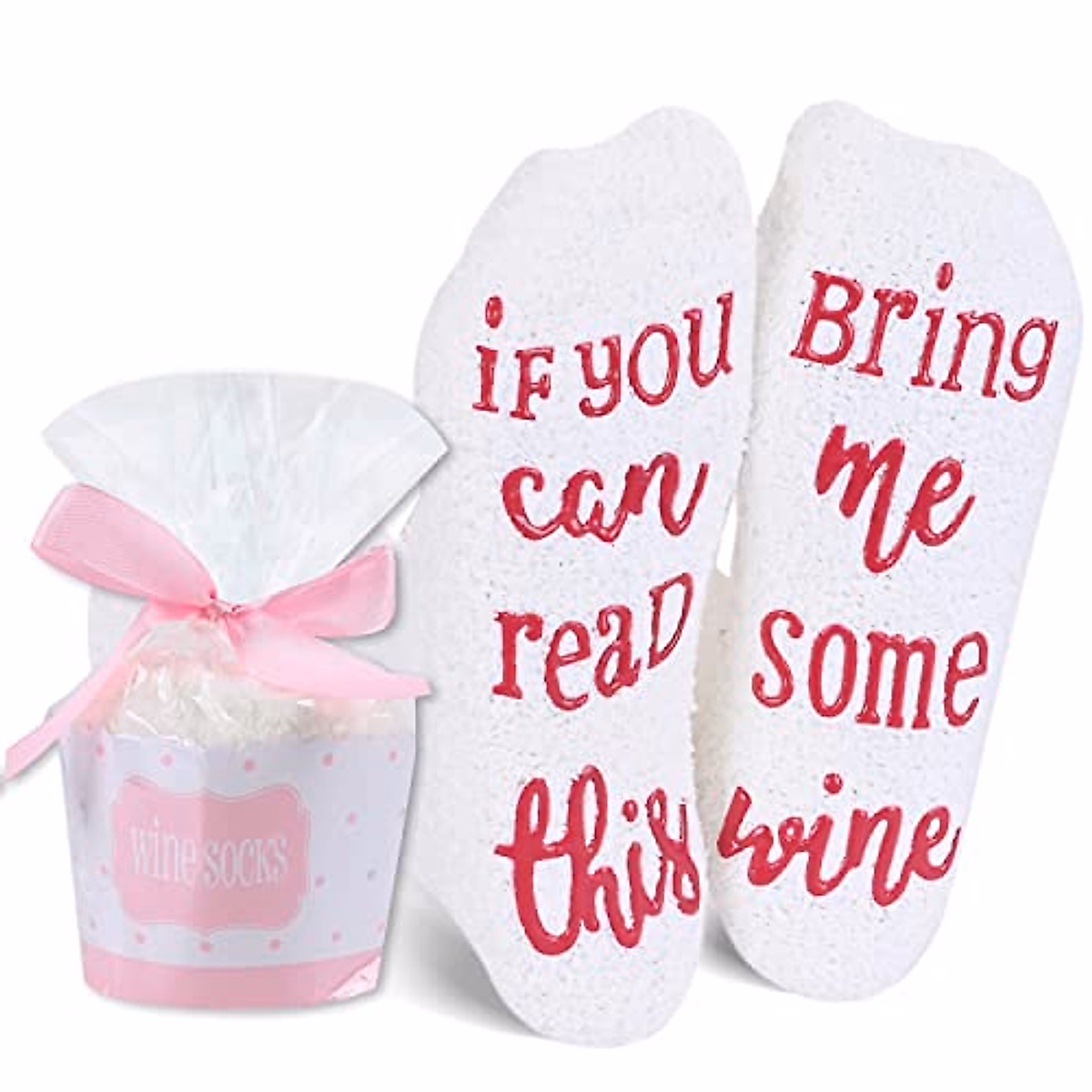 If You Can Read This Bring Me Some Wine Socks Wine Gifts for Women Girls Funny Novelty Fuzzy Socks Christmas Stocking Stuffer Slipper Socks Non Slip Home Hospital Socks, Blue