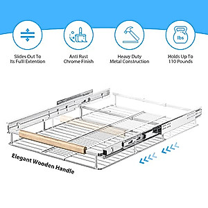 GNEOUS Greal Expandable Cabinet Pull Out Basket Heavy Duty Slide Out Pantry Shelves Under Sink Organizers and Storage for Kitchen, Bathroom, Wardrobe, Cupboard, Adjusted Width 16.1"-26.3", 1 Pack