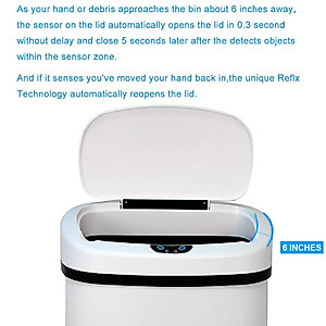 13.2 Gallon Trash Can Kitchen Bathroom Bedroom Stainless Steel Automatic Garbage Can with Odor Control System, 50 Liter Semi-Round No Touch Motion Sensor with Plastic Lid Brushed Waste Bin-White