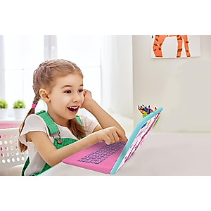 LEXiBOOK - Unicorn Educational and Bilingual Laptop Spanish/English - Toy for Children with 124 Activities to Learn Mathematics, Dactylography, Logic, Clock Reading, Play Games and Music - JC598UNIi2