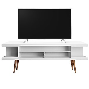 Manhattan Comfort Utopia 70.47" Freestanding Entertainment Center for Living Room, Mid Century Modern TV Stand with Shelves, Storage and Media Holes, Fits 65" Screens, 70.47 Inches, White