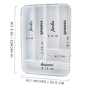 AuldHome Farmhouse Enamelware Silverware Organizer (White), Divided Cutlery Utensil Drawer Organizer