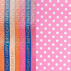 RUSPEPA Reversible Wrapping Paper Roll - Birthday Pink Pattern Great for Birthday, Party, Baby Shower - 17.5 Inches X 32.8 Feet