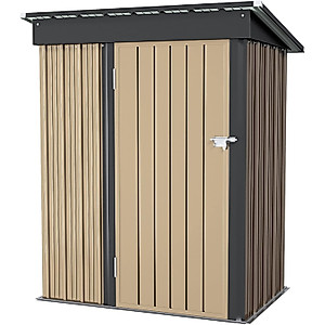 Furniwell Outdoor Storage Shed, Metal Garden Sheds Outdoor Storage House with Single Lockable Door for Backyard Patio Lawn (Brown, 5 x 3 FT)