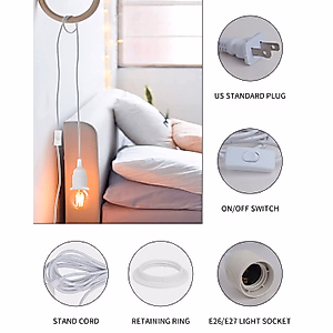 HUIBONA Plug in Hanging Light Cord,E26/E27 Extension Hanging Plug in Light Sockt, 2-Pack 15FT Pendant Light Socket Kits White for Kitchen Bedroom Farmhous.