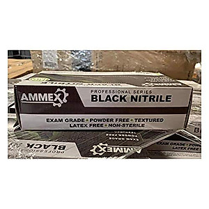 Ammex ABNPF46100 (2 Pack) Black Nitrile Glove, Medical Exam, Latex Free, Disposable, Powder Free, Size Large