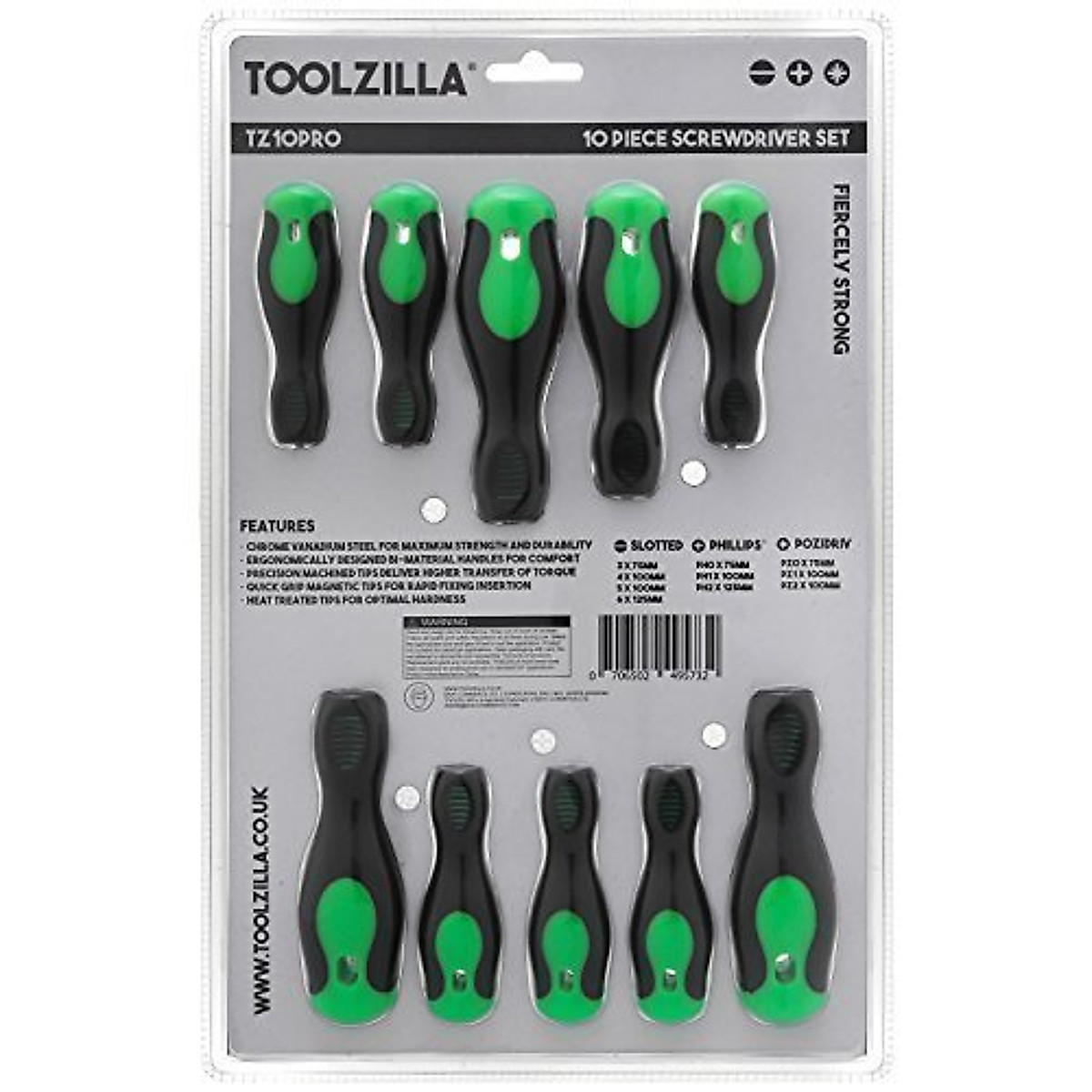 TOOLZILLA Screwdriver Set, 10 Piece Magnetic Screwdriver Tool Set for DIY Hand Tools. High performance Set | Screwdriver with Comfort Grip, Cross-Head Screwdriver Heads, Flat Heads.