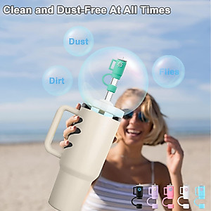 12 Pack Replacement Straws and Covers for 40 oz Stanley Adventure Travel Tumbler Cup, Reusable Plastic Straws with Cleaning Brush, Compatible with 40oz 30oz 20oz 14oz Stanley Water Jug, 12inch